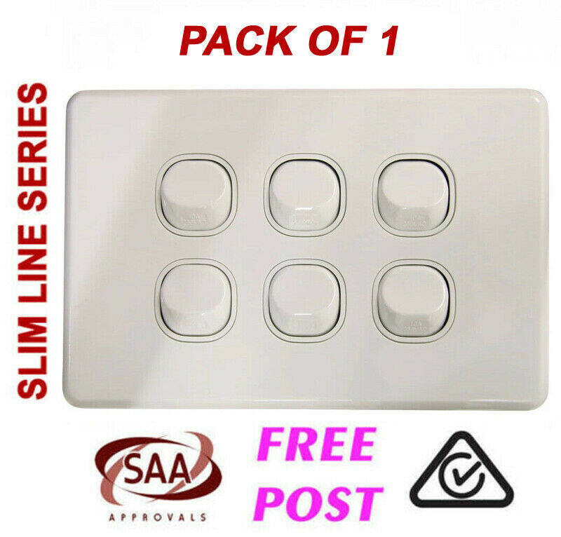 1 x SLIM 6 Gang Wall Switch - 2 Way Switching - Electrical Light Switch ...