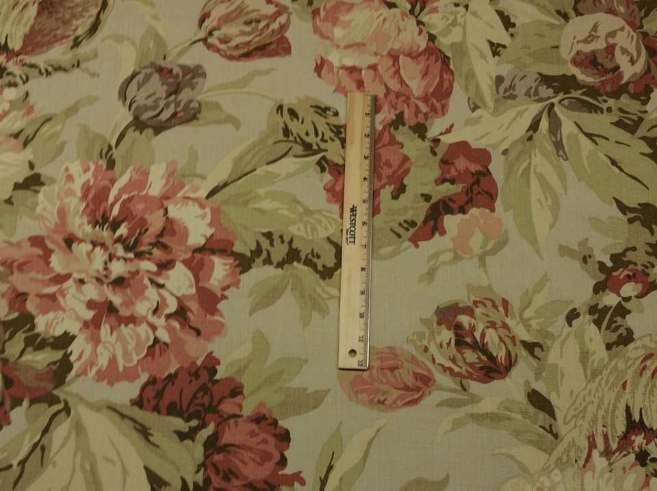 SCHUMACHER ASHBORNE PEONY LINEN #D4034 Large Floral Bird Fabric BY YARD ...