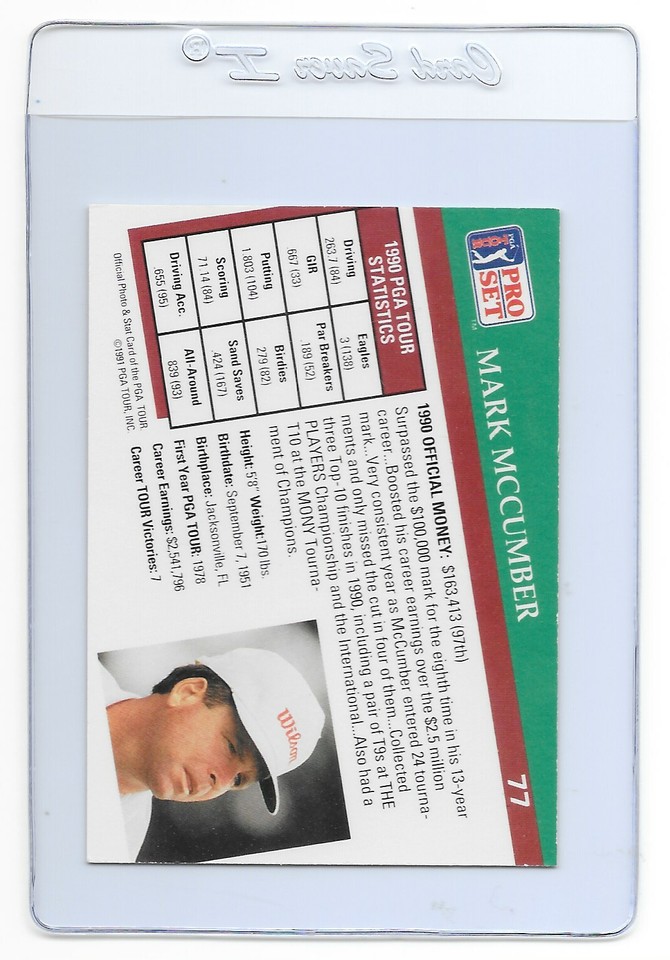 MARK MCCUMBER Signed 1991 PRO SET Golf Card #77 PGA Tour Reporter 1989 ...
