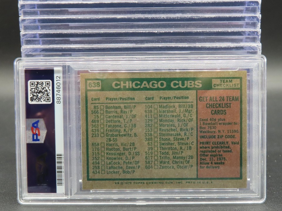 1975 Topps Chicago Cubs Team Photo Card #638 PSA 6 EX-MT Jim Marshall ...