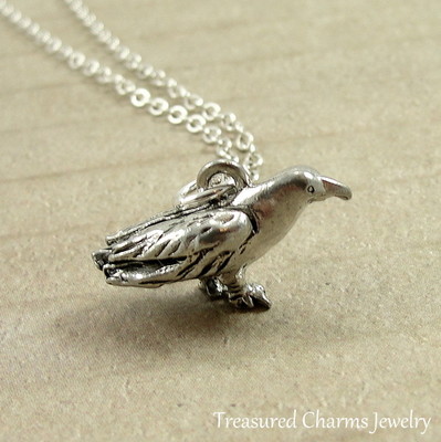 Silver Crow Necklace - 3D Raven Crow Bird Charm Jewelry NEW | eBay