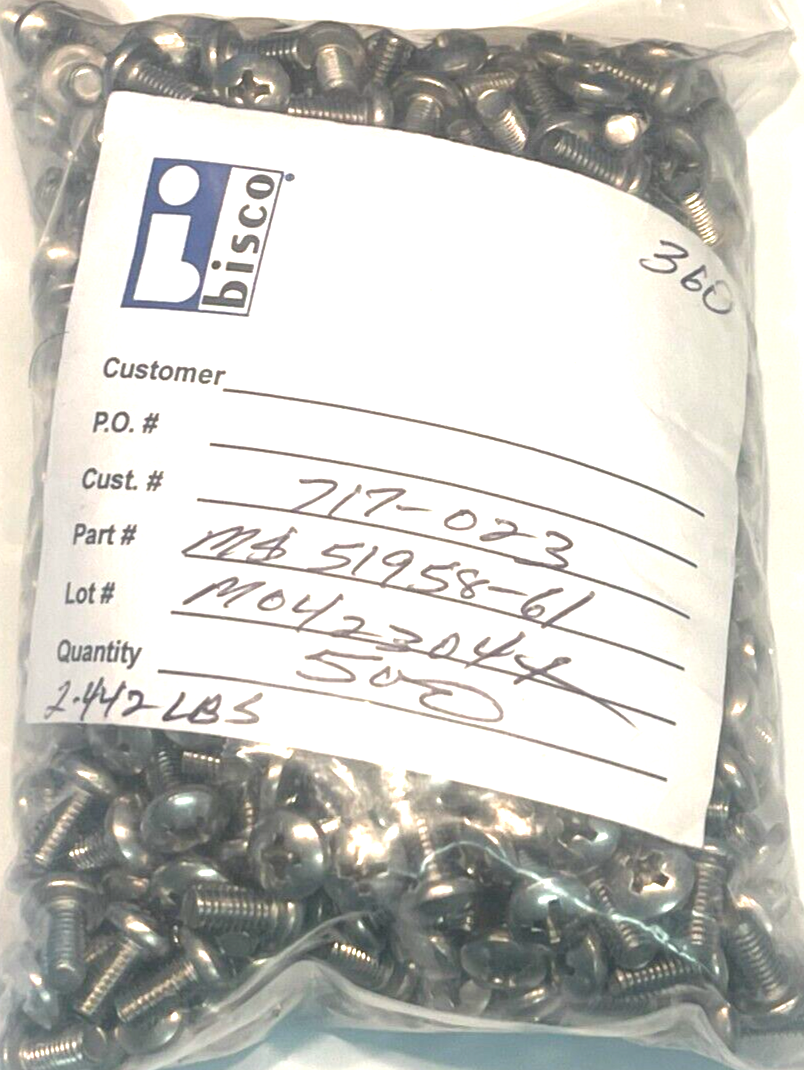 (100 PIECE LOT) MS51958-61, Mil. Spec. Phillips Rounded Head Screws, 18 ...