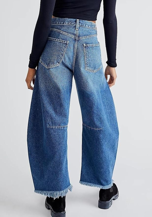 Women Barrel Jeans Distressed Boyfriend Baggy Jeans High Waist Wide Leg ...