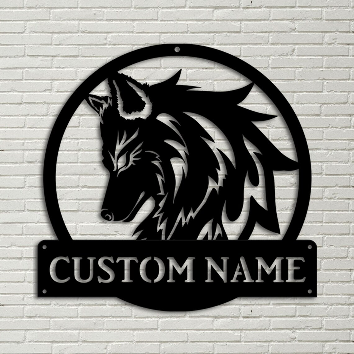 Personalized Wolf Metal Sign, Custom Name Monogram Wall Art, Wolf Metal ...