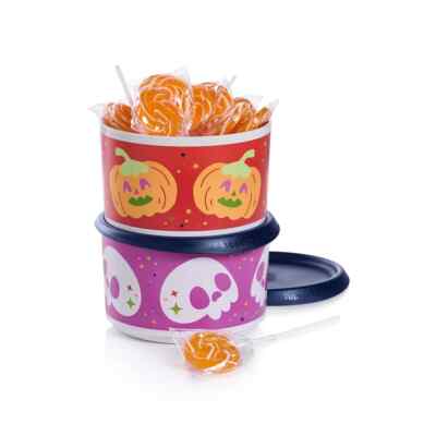 NEW TUPPERWARE Fall Halloween 2 pc canister set black purple red 4 cup ...