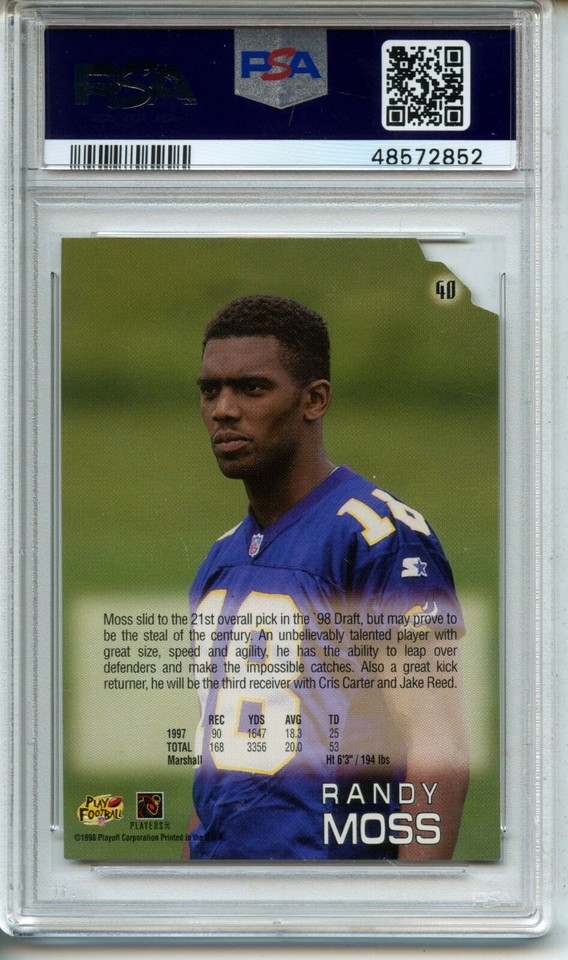 1998 Playoff Absolute #40 Randy Moss Rookie Card PSA 9 Mint Minnesota ...