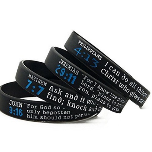 2pcs Fashion Bible Verse Wristbands Men Bracelet Silicone Band Bangle ...