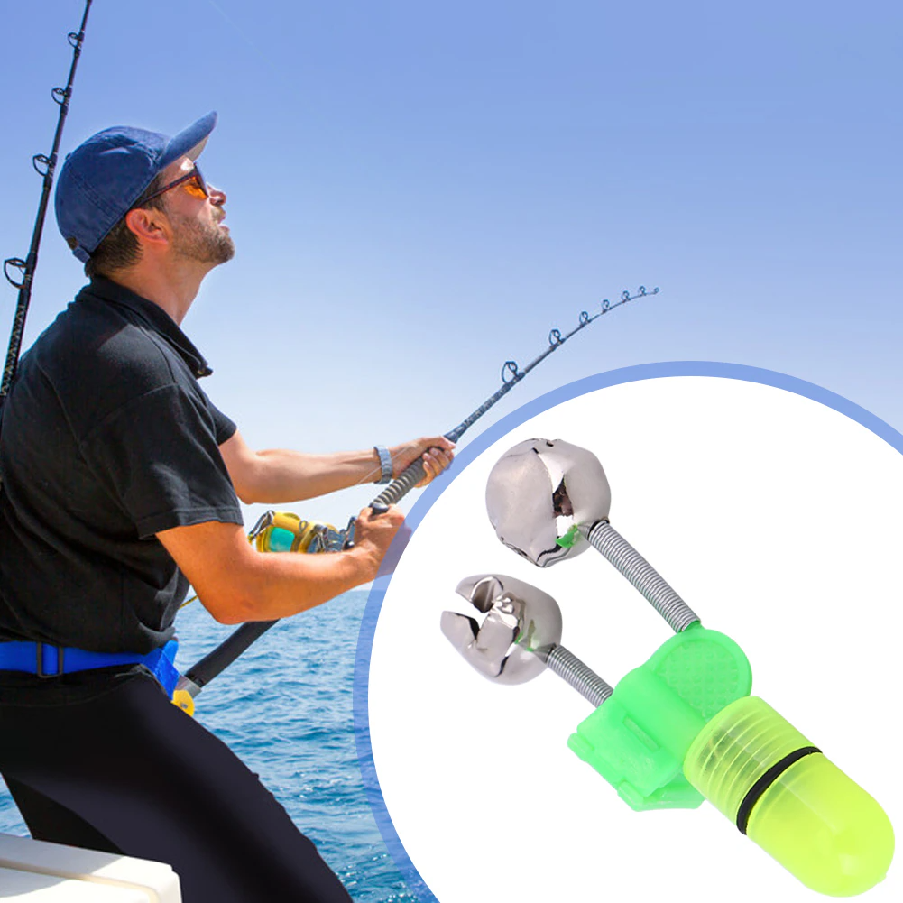 10/40 PC LED Night Fishing Bite Bait Alarm 2 Bells Light Rod Tip Clip ...