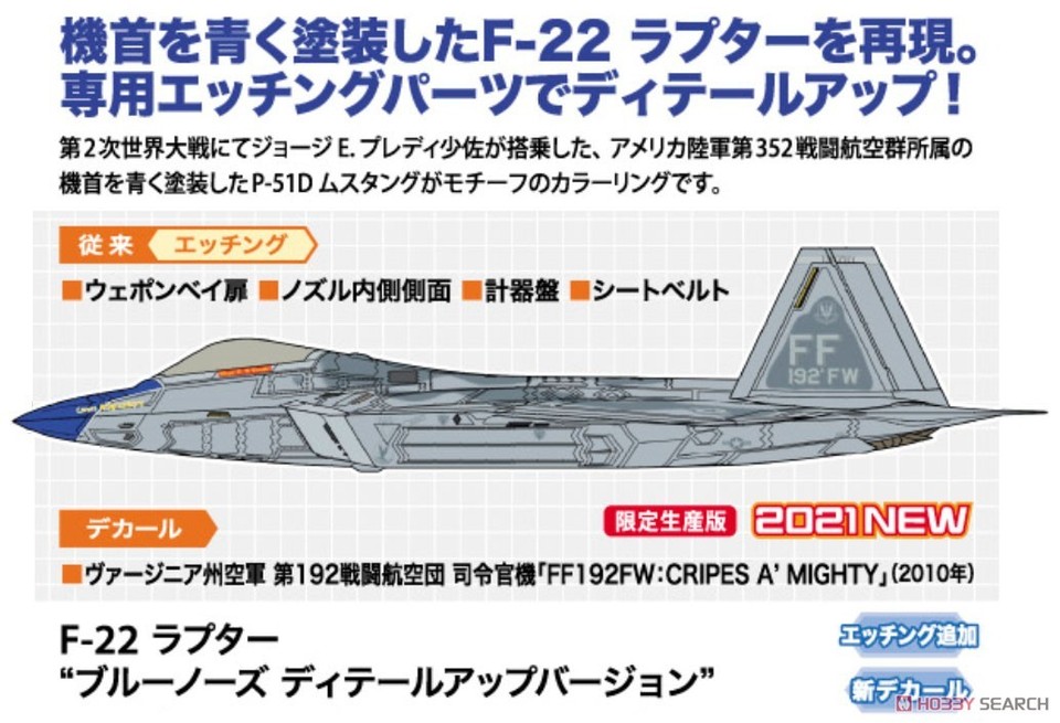 Hasegawa 52293 1/48 F-22 Raptor Blue Nose Detail Up Version Plastic ...