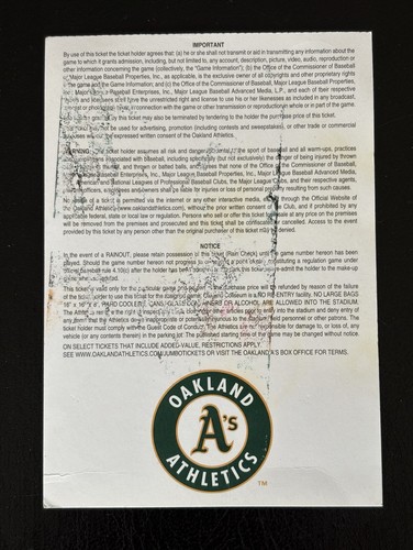 2017 FULL TICKET Seattle Mariners v Oakland A's at Coliseum - Robinson ...
