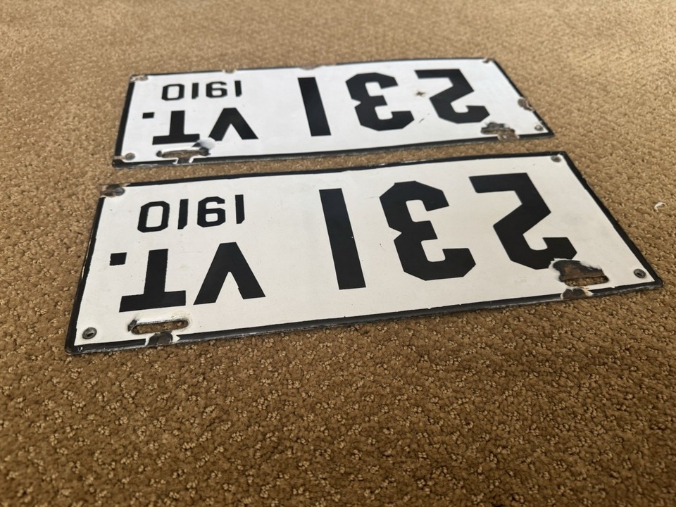 1910 Vermont PORCELAIN License Plate PAIR 231 Low Number | eBay
