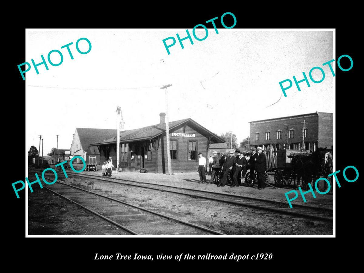 OLD POSTCARD SIZE PHOTO OF LONE TREE IOWA THE RAILROAD DEPOT STATION ...