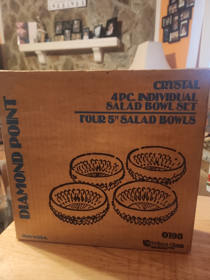 Vtg Diamond Point Crystal Indiana Glass Salad Bowls💥Original Box💥New | eBay