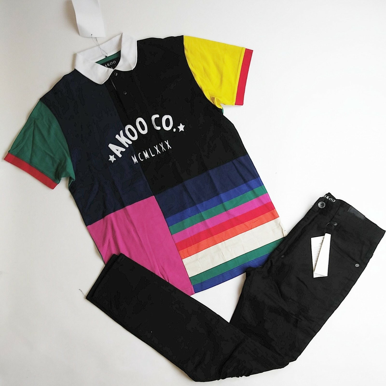 Akoo 2p set mens 100%Authentic pants size 34 & Polo shirt Size Large ...