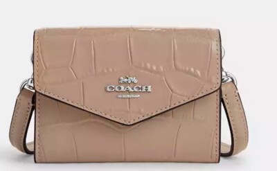 Coach Womens Mini Envelope Leather Wallet Crossbody W/Strap Silver ...