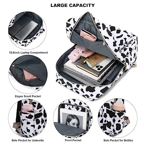 Cow Print Laptop Backpack for Women Girls, 15.6 inch College School ...