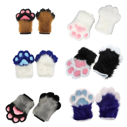 Furry Paw Gloves Dog Paw Cosplays Faux Fur Plush Wolf Animal Paw ...