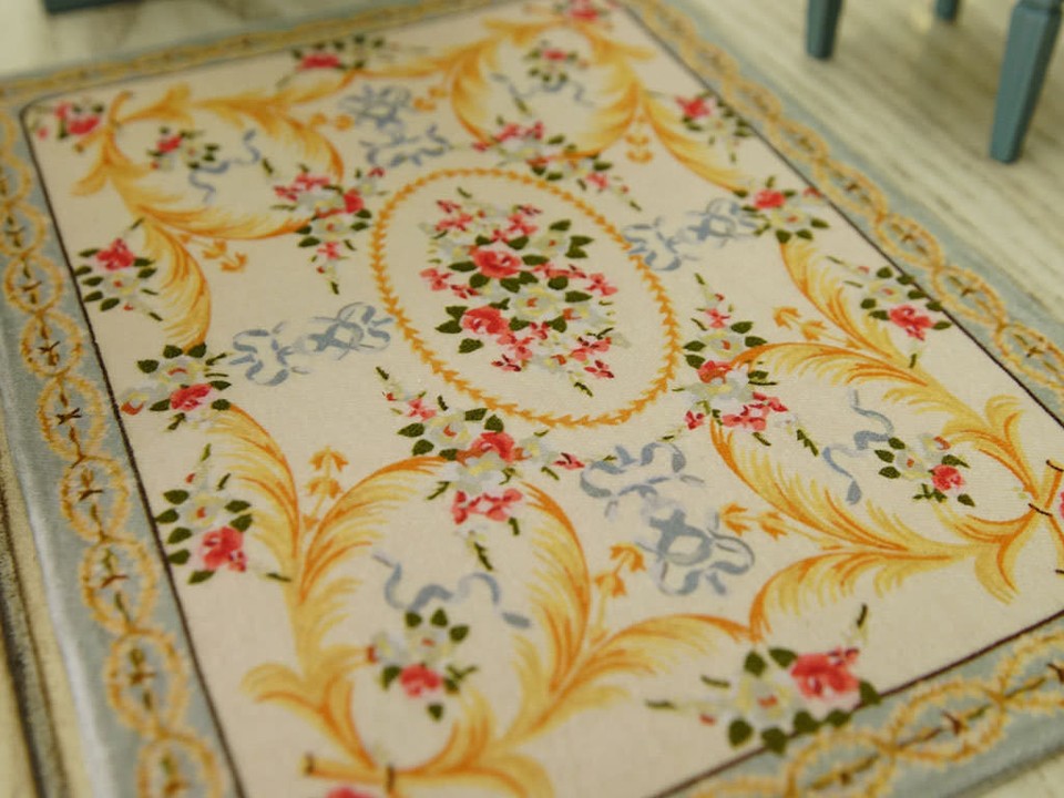 Pale Blue Beige Gold Stunning Dollhouse Miniature Rug 1:12 Aubusson ...