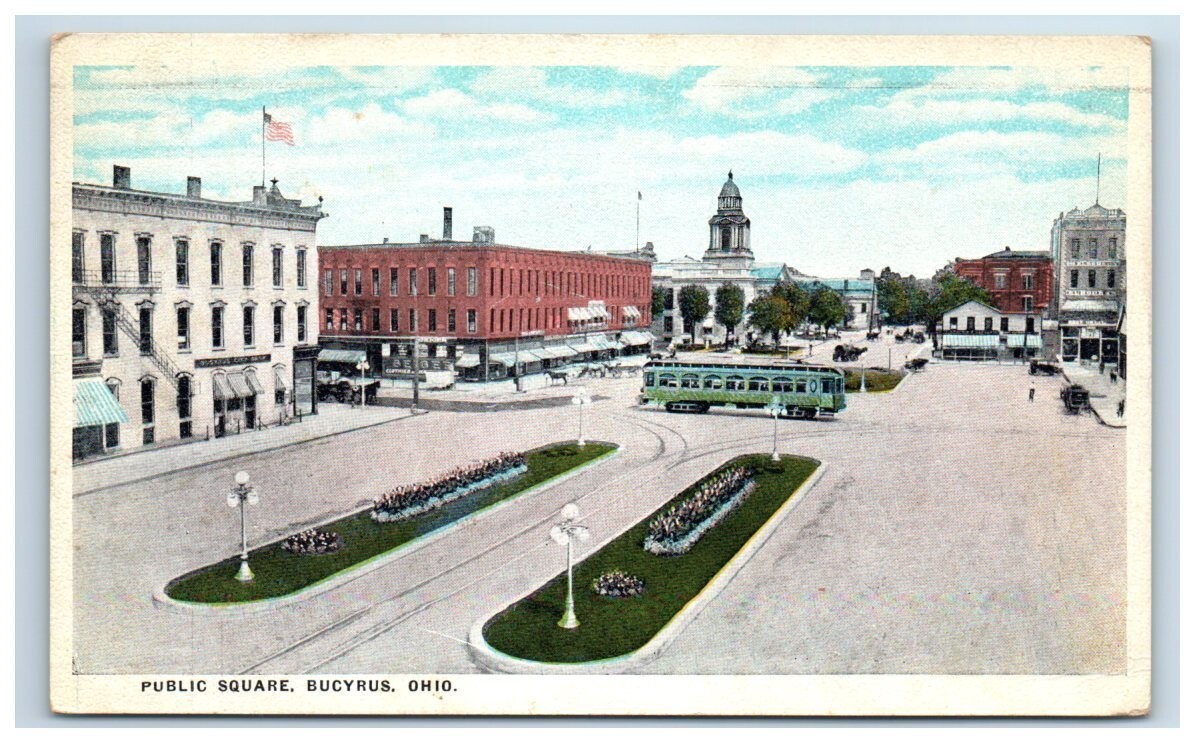 BUCYRUS OHIO Public Square Vintage Postcard Posted 1926 Commercial Chrome | eBay