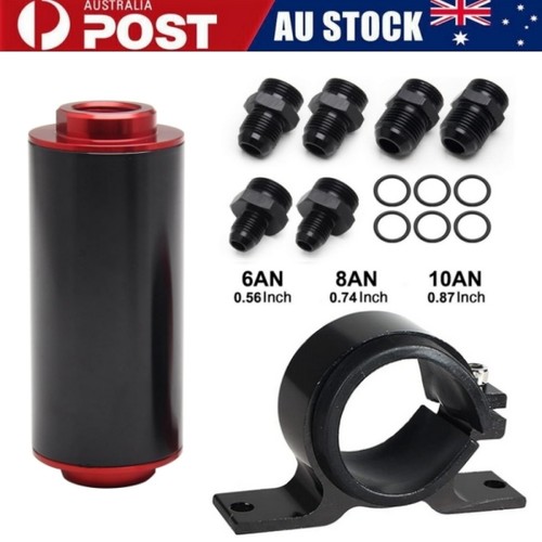 Inline Fuel Filter 100 Micron with 6AN 8AN 10AN Adapter & 50MM Mounting ...