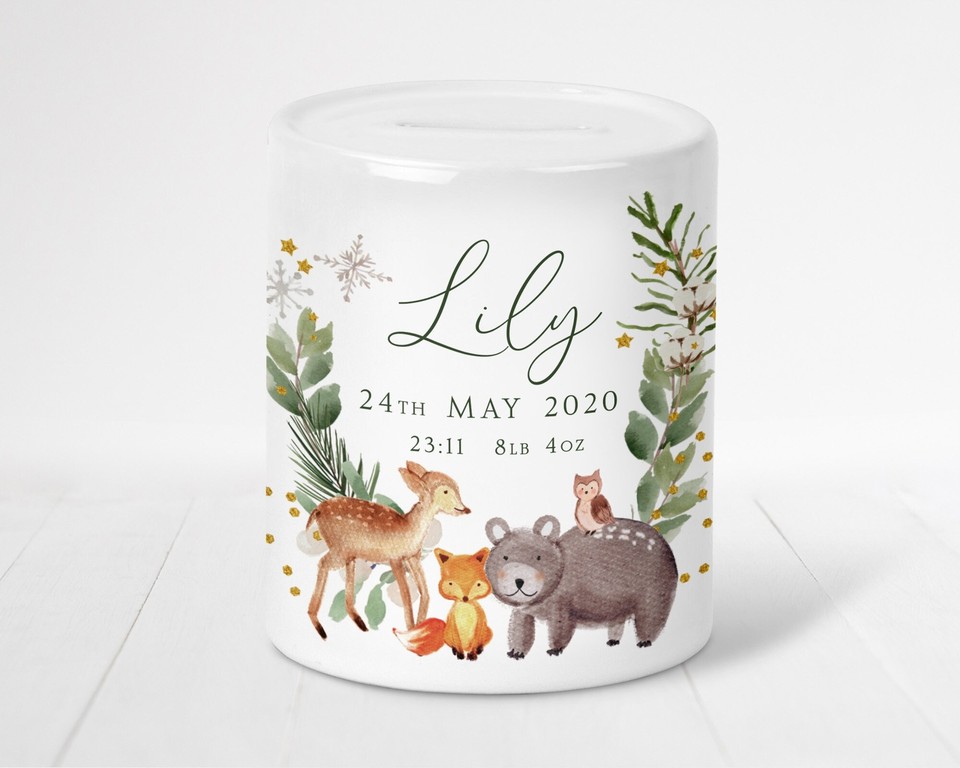 Personalised New Baby Money Box & Hanging Ceramic Ornament Set ...