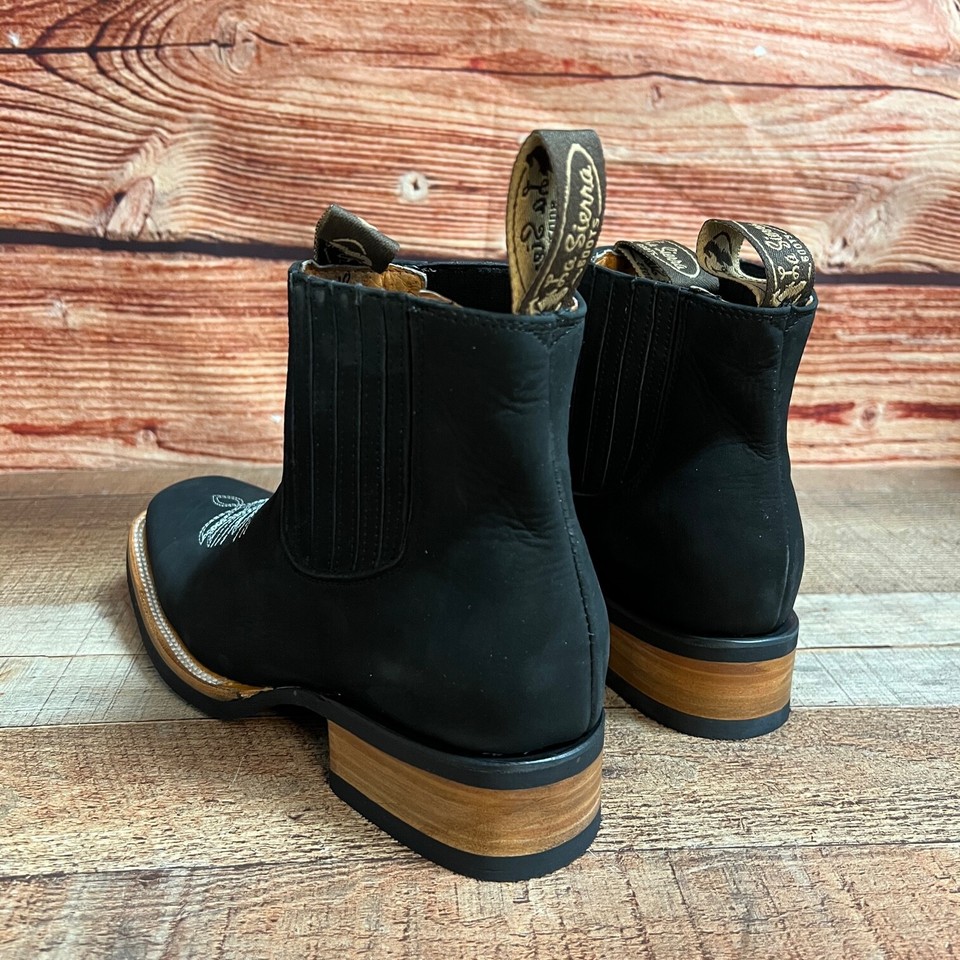 Men Western Cowboy Square Toe Ankle Boot Black Rodeo Botin Vaquero ...