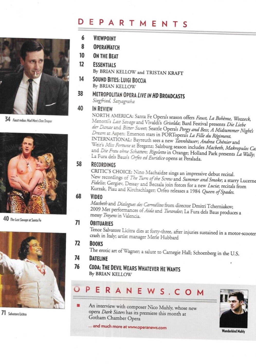 Opera News Magazine Jonas Kaufmann Tenor Gary Lehman Des McAnuff Silent ...