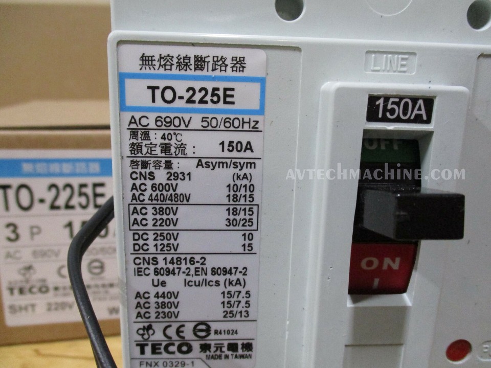 Teco Thermal-Magnetic Breaker With 220V Shunt Trip TO-225E-3P150P-220 ...