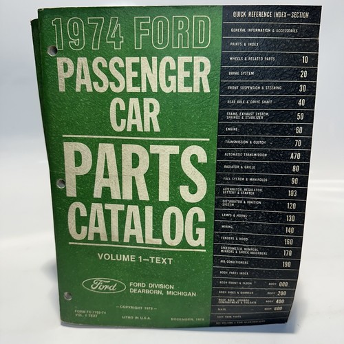 1974 Ford Passenger Car Parts Catalog Book List Guide OEM Volume 1 | eBay