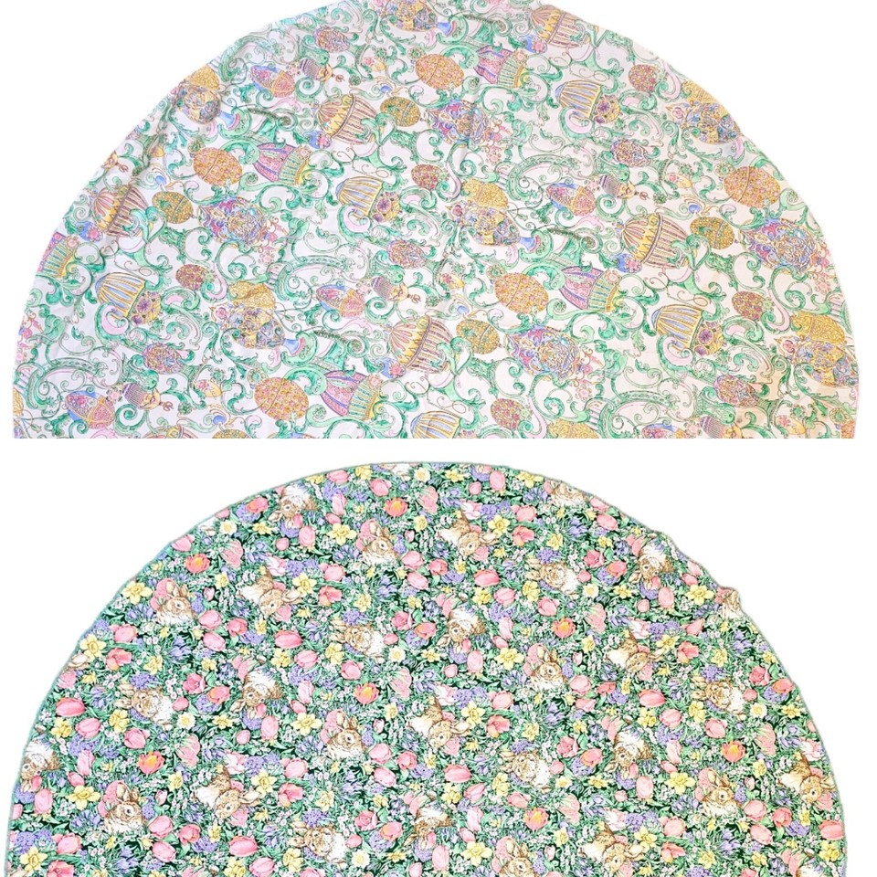 Vintage 90s Easter Round Tablecloths Rabbits Cloth 57" Floral Eggs ...