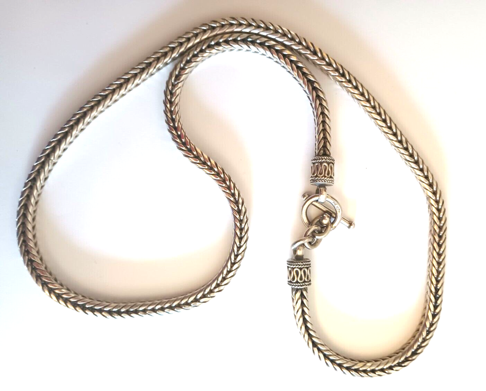 Vintage Sterling Silver Bali Wheat Woven Foxtail Chain Toggle Necklace ...