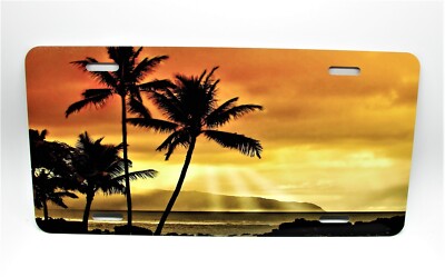 TROPICAL BEACH PALM TREES OCEAN SUNSET METAL NOVELTY CAR LICENSE PLATE ...