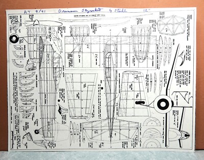 GRUMMAN SKYROCKET BALSA FREE FLIGHT MODEL AIRPLANE PLANS 12" WINGSPAN ...