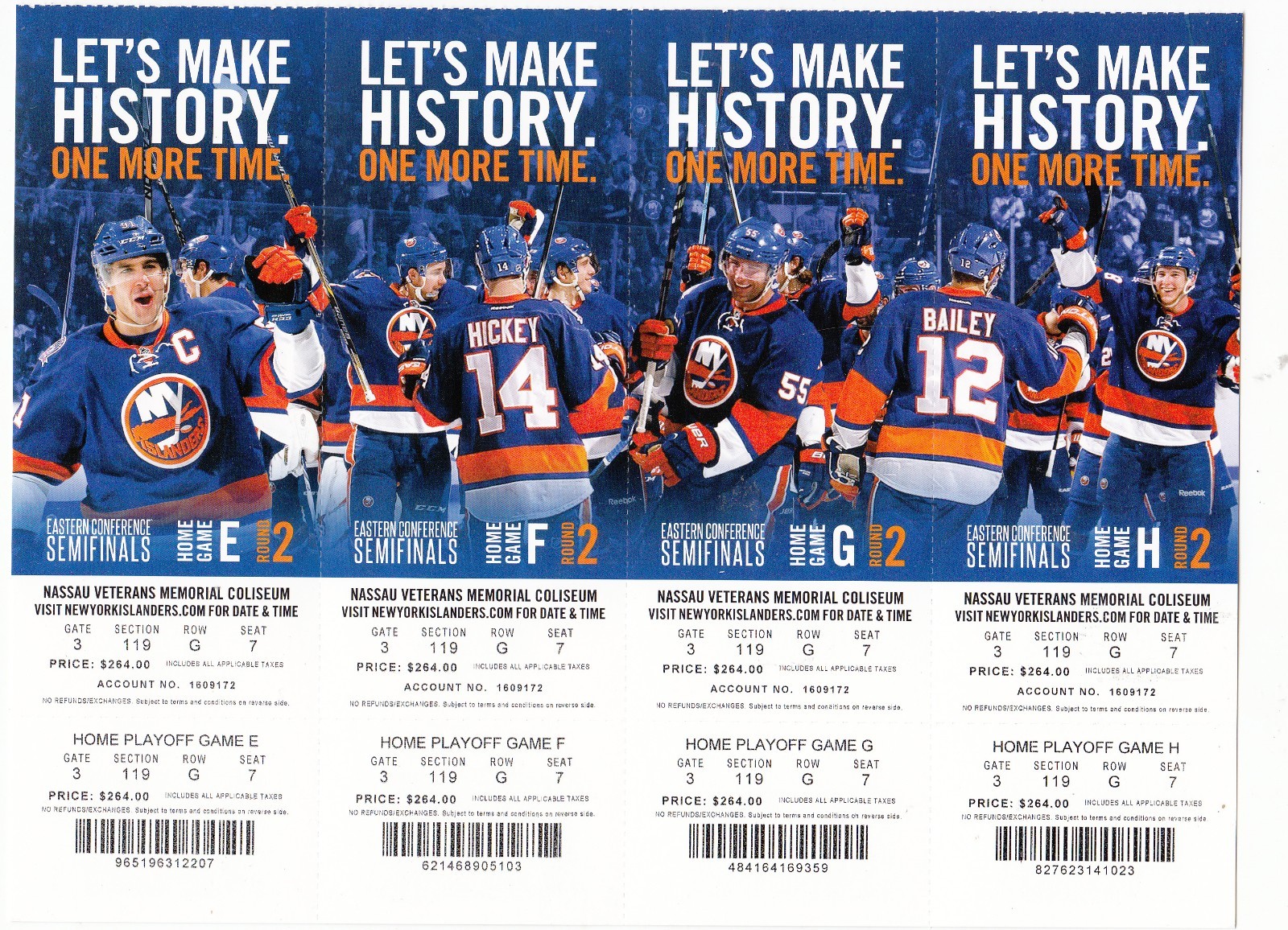 2015 NEW YORK ISLANDERS PLAYOFF TICKET SHEET NASSAU LAST NHL GAME MINT ...