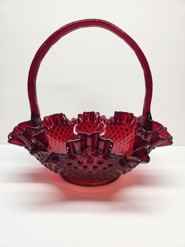 Fenton Glass Red Bride's Basket Ruby Art Thumbprint Pattern Vtg | eBay
