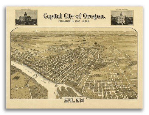 1905 Salem Oregon Vintage Old Panoramic City Map - 20x28 | eBay