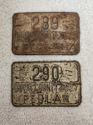 2 X 1926-27 Duval County Jacksonville Florida Pedlar Peddler License ...