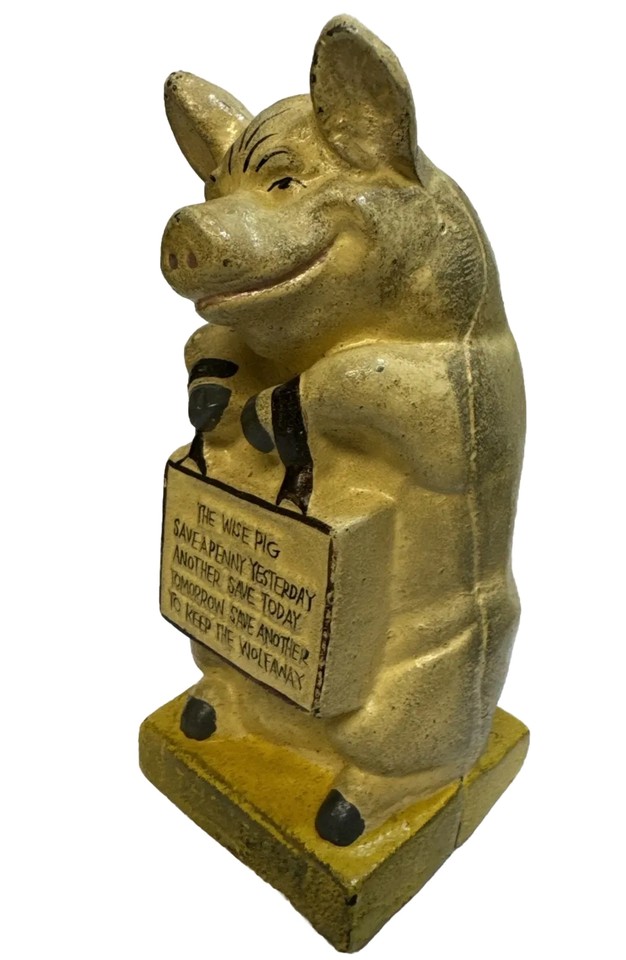 Antique Vintage Cast Iron Thrifty Pig Coin Bank The Wise Pig Safe | eBay