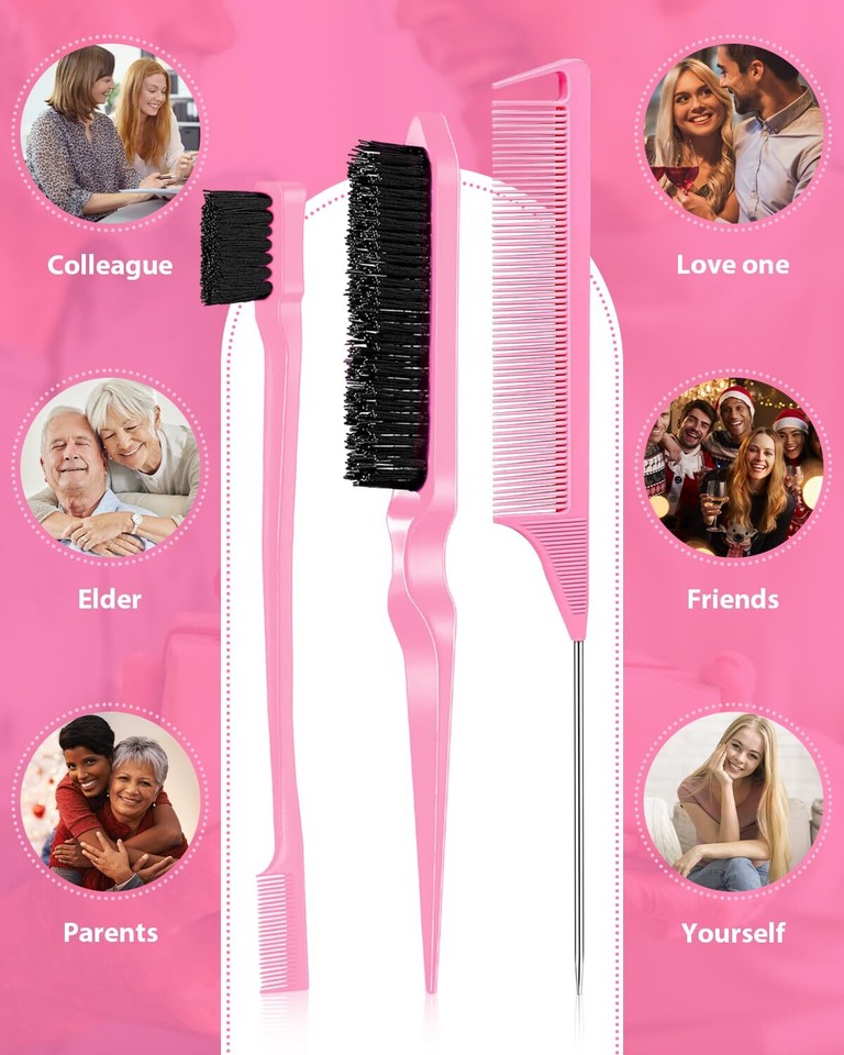 Edge Brush Slick Back Hair Brush Rat Tail Comb Set for Parting Hair ...