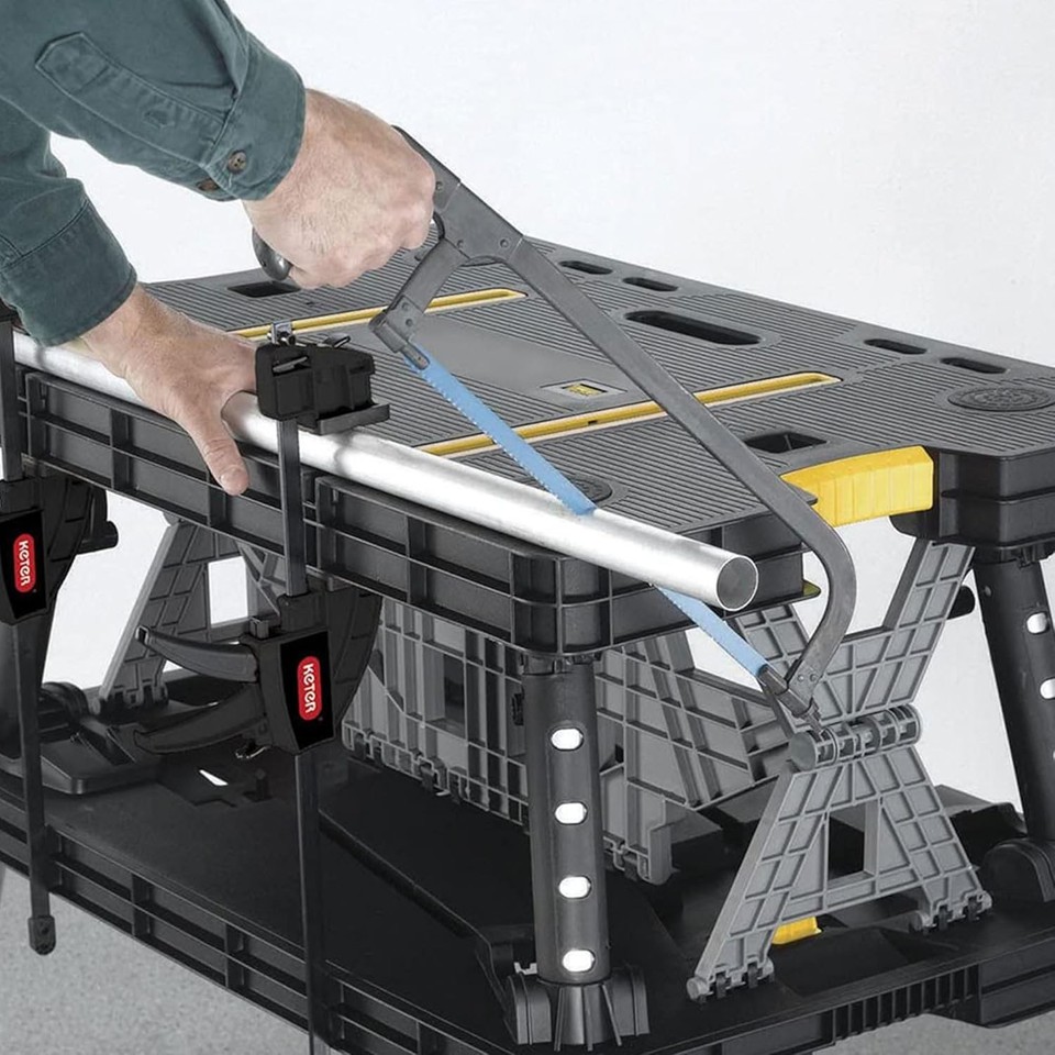Keter Folding Work Table, Portable Workbench w/ 12" Clamps for Garage ...