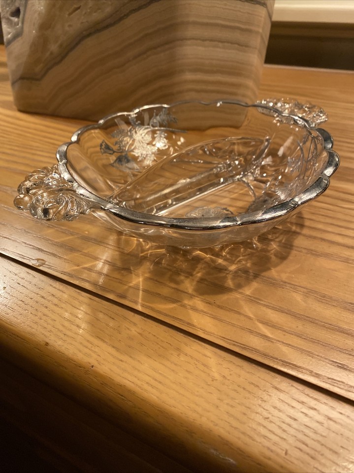Viking Glass 2-part divided relish dish with Silver City Glass silver ...