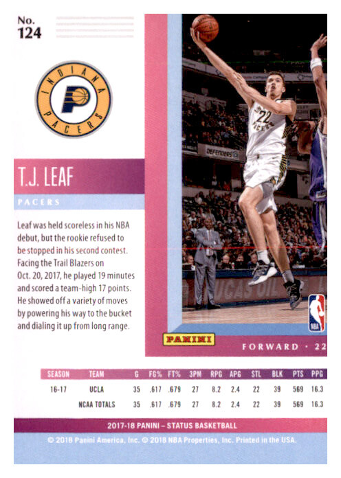 2017-18 Status Orange TJ Leaf Pacers #124 NBA Rookie RC Parallel PWE | eBay