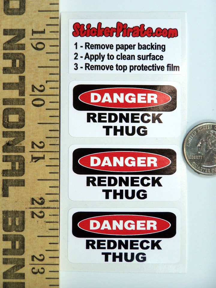 3 - Danger Redneck Thug Hard Hat, Toolbox, Redneck Helmet Sticker H932 ...