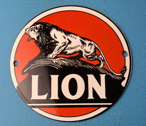 Vintage Lion Gasoline Sign - Motor Gas Service Station Pump Plate ...