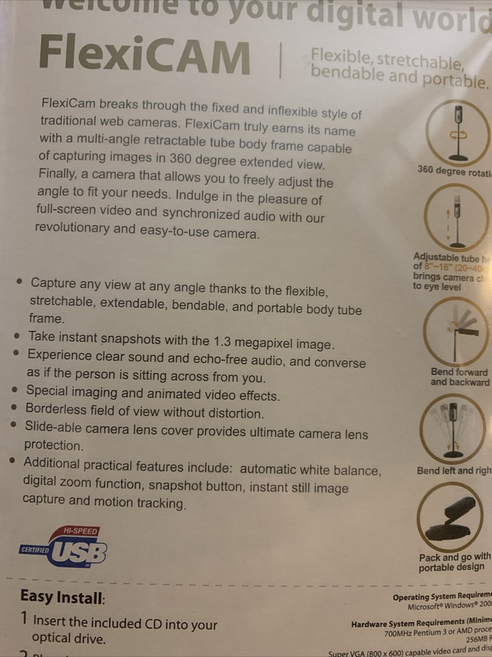 HelloWorld Digital USB Flexicam PK-5 350k Adjustable Compact Web Camera ...