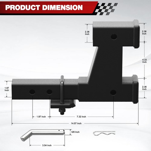 Black Trailer Hitch Receiver Rise-Drop Extender For 2" Adapter Tow ...