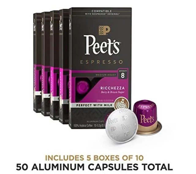 50pk Peet's Coffee Espresso Capsules RICCHEZZA Intensity 8 - for sale ...