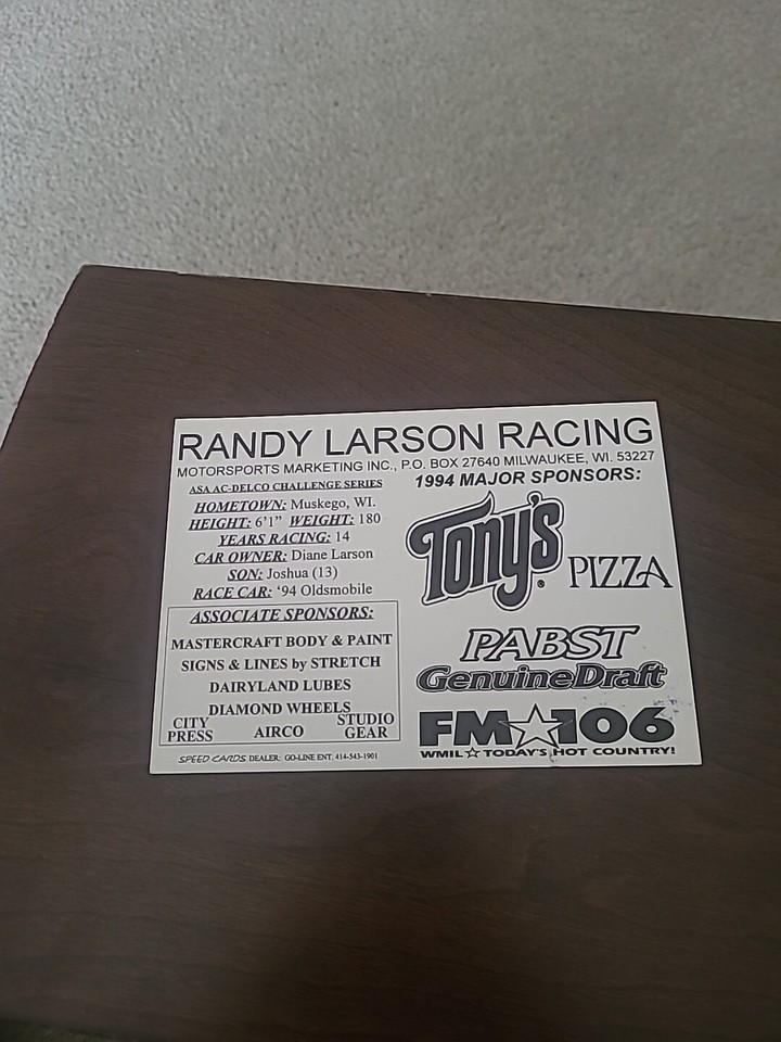 Nice 1994 Randy Larson #02 Tonys Pizza Signed 5x7" Hero Card | eBay