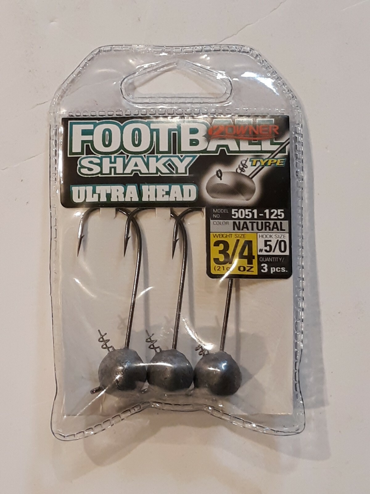 1 Pack Of 3 Owner Football Shaky Ultra Head Jigheads3/4 oz. 5/0 Natural ...