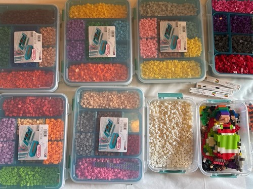 Pix Brix Lot 15,000+ Micro Bricks w/ Guides & Art in 10 Sterilite Bins ...